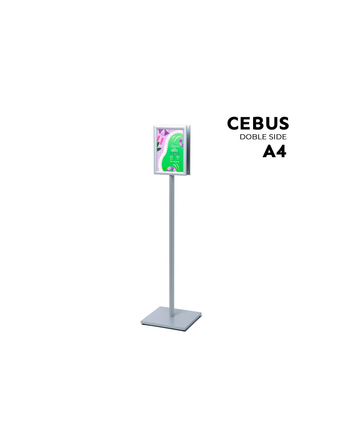 Porte-affiche double face sur pied A4 – Base carrée CEBUS